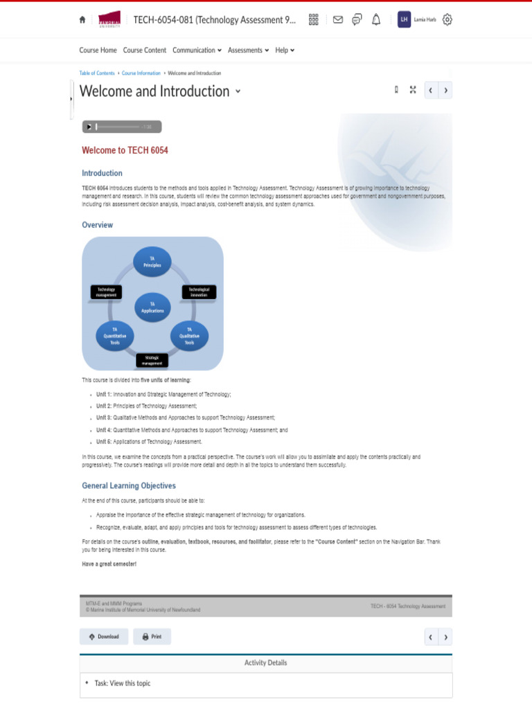 Welcome and Introduction - TECH-6054-081 (Technology Assessment 94274 ...