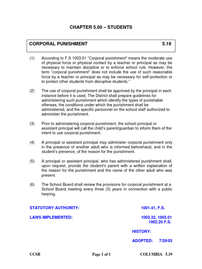 School Corporal Punishment Policy | PDF