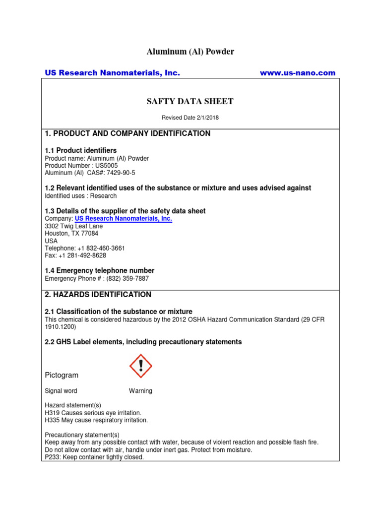SDS Aluminum 5 Um US5005 | PDF