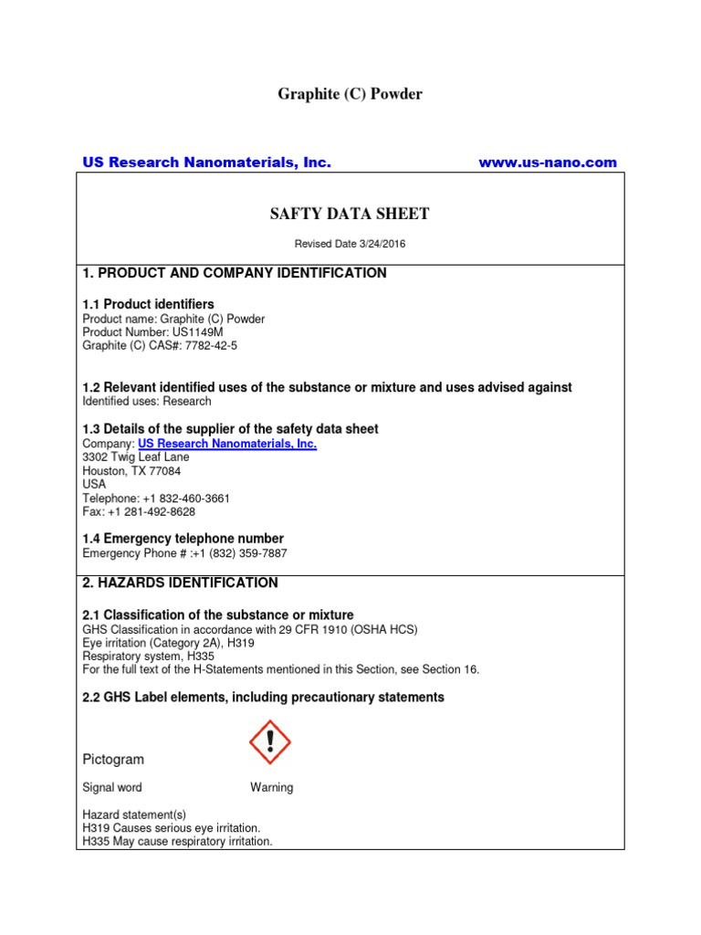 SDS Natural Graphite 3 Um US1149M | PDF