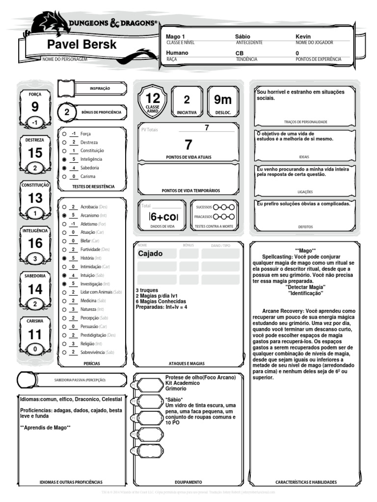 Ficha Pavel-Bersk DnD5e | PDF