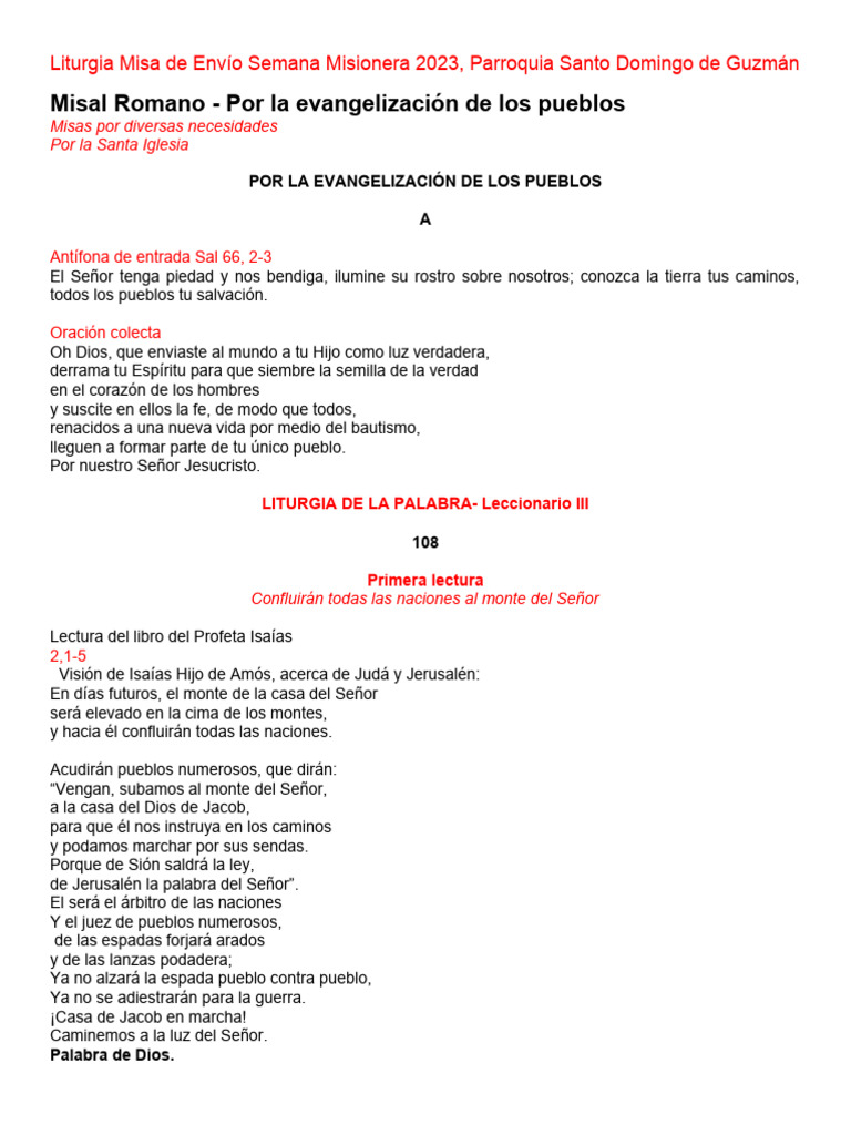 Liturgia Misa de Envío Semana Misionera 2023 | PDF