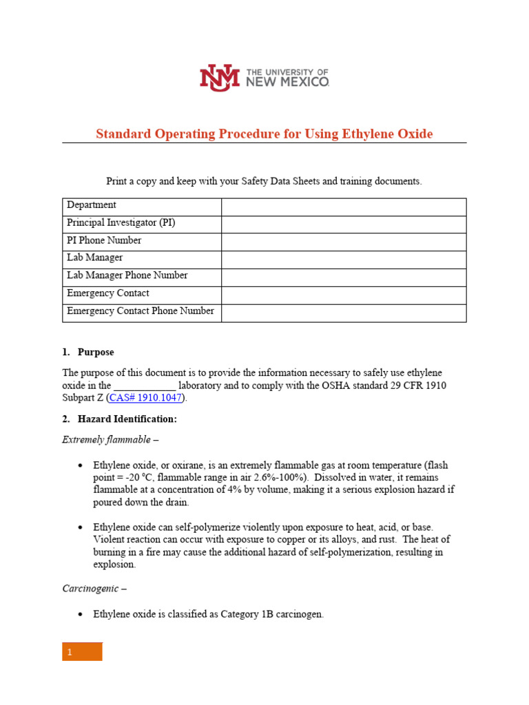 Ethylene Oxide Sop | PDF