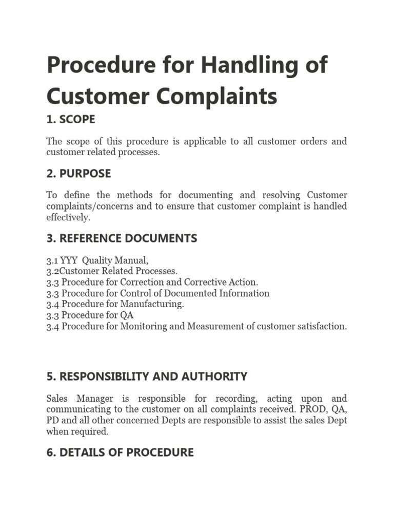 Procedure For Handling of Customercomplaint | PDF