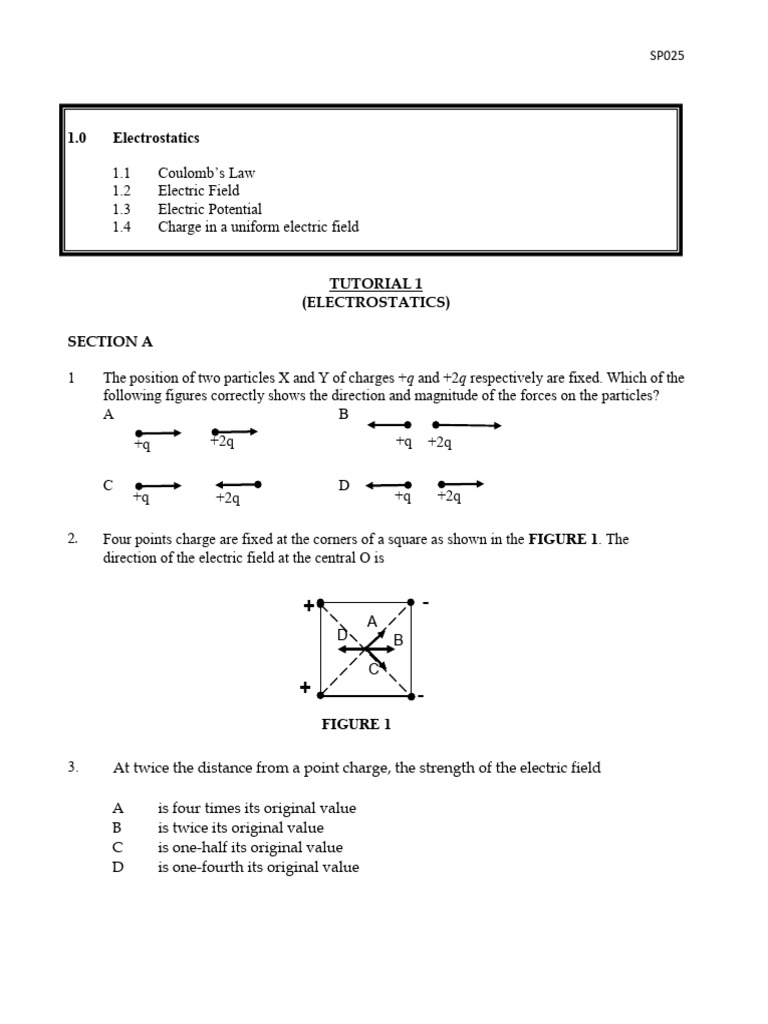 Tutorial - Chapter1 SP025 23 - 24 - PELAJAR | PDF | Electric Field | Electric Charge