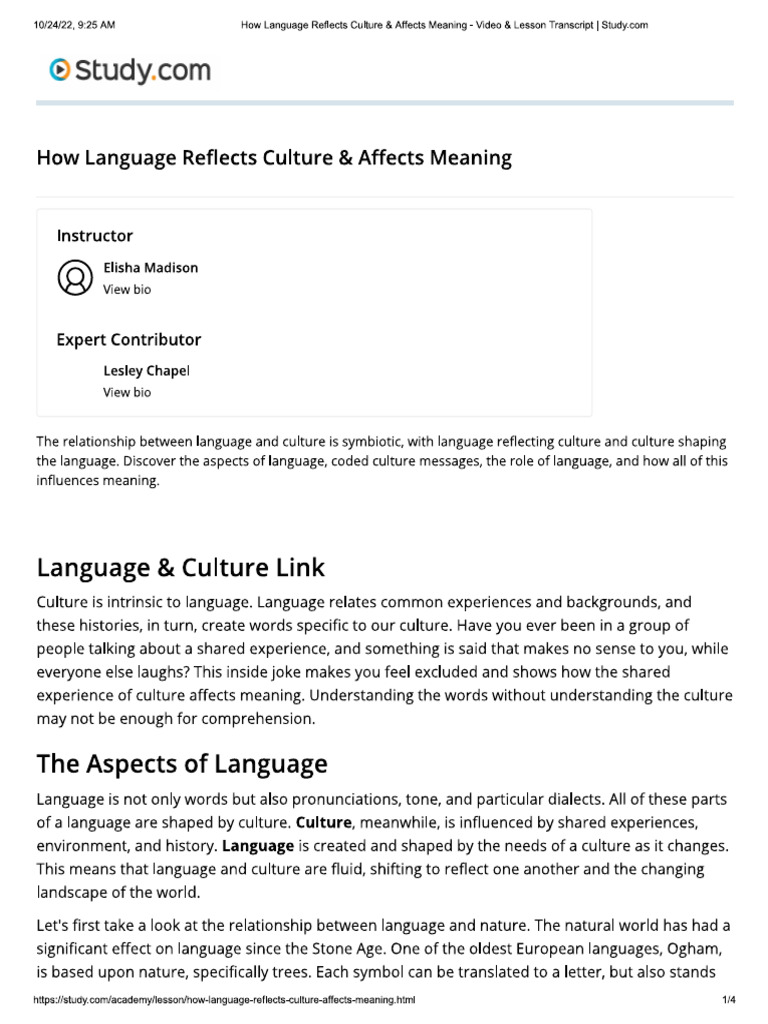 How Language Affects Culture | PDF