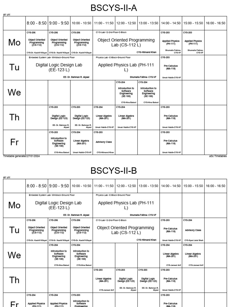 Updated Classwise Timetable Spring-2024 | PDF