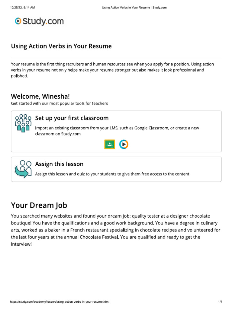 Using Action Verbs in Your Resume | PDF