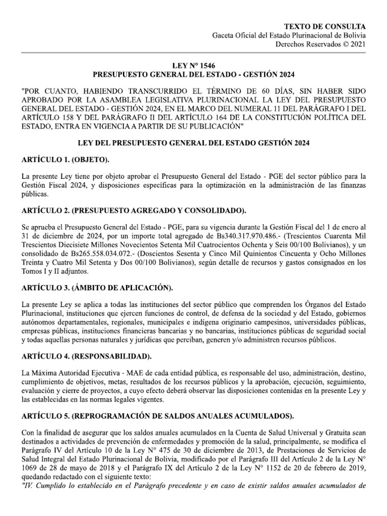 Ley 1546 PGE 2024 | PDF