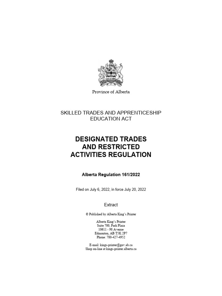 2022 - 161 Designated Trades and Restricted Activities Regulation (DTRA ...
