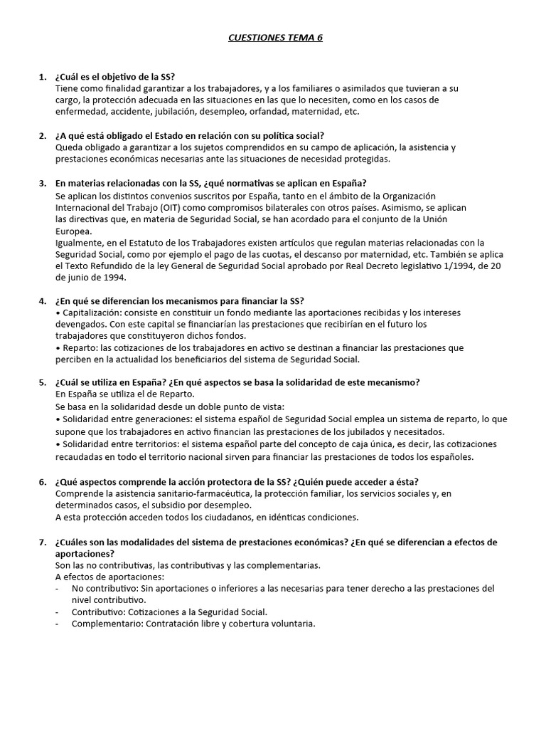 Cuestiones Tema 6 | PDF | Pensión | Jubilación