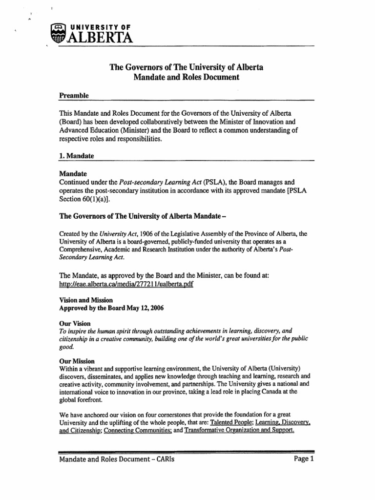 University of Alberta Board of Governors Mandate and Roles | PDF