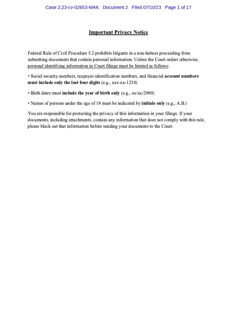 Justin Mohn vs. United States of America, U.S. Attorney's Office and ...