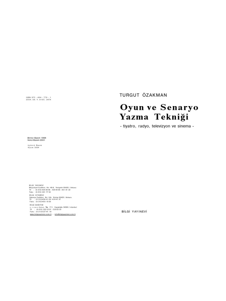 Turgut Özakman-Oyun Ve Senaryo Yazma Tekniği | PDF