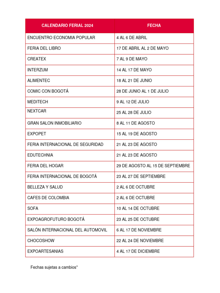 Calendario Ferial 2024 | PDF