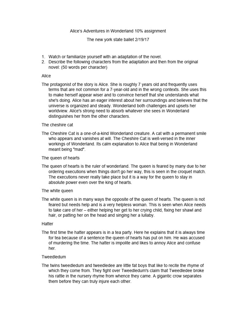 Alice S Adventures in Wonderland 10% Assignment | PDF | Poetry ...