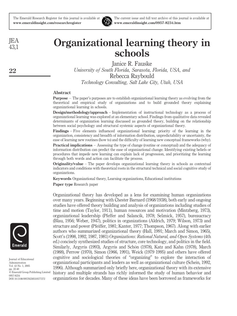 Organizational Learning Theory in School | PDF