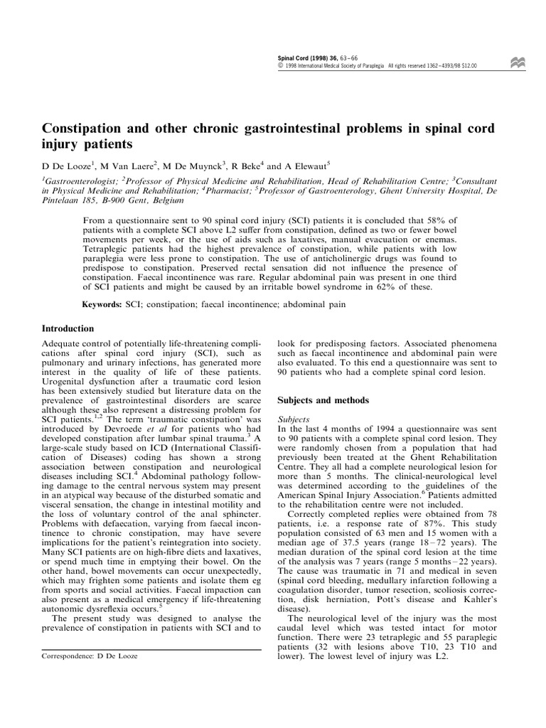 Constipation and Other Chronic Gastrointestinal Problems in Spinal Cord ...