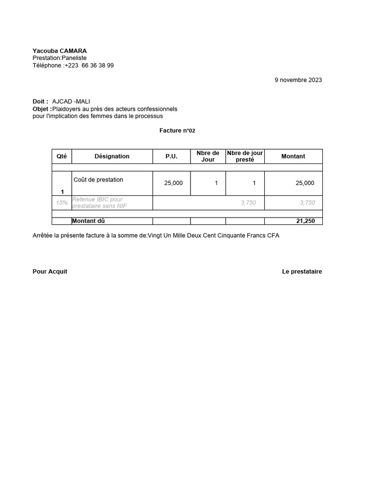 Facture Prestataire | PDF