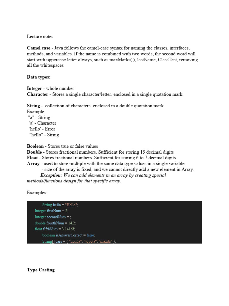 Lecture Notes Pdf Data Type Integer Computer Science 