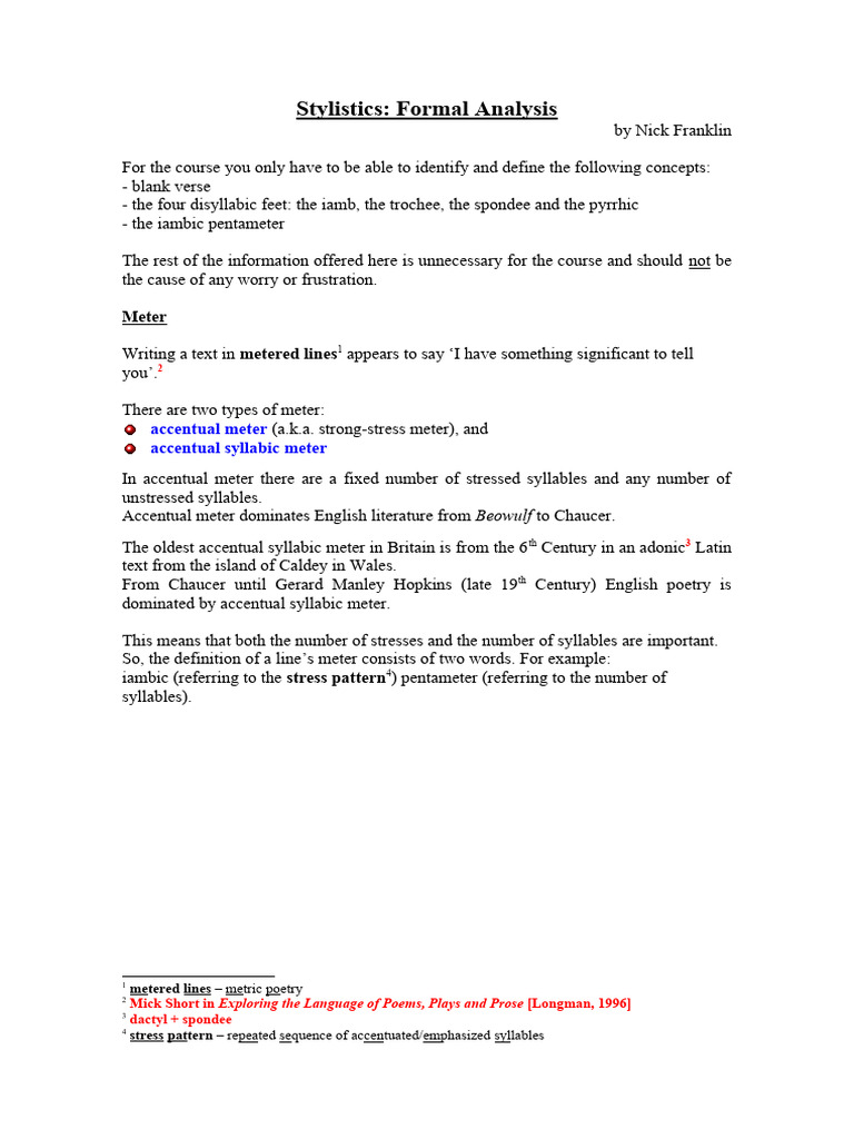 30575526-Formal Analysis | PDF | Metre (Poetry) | Poetry