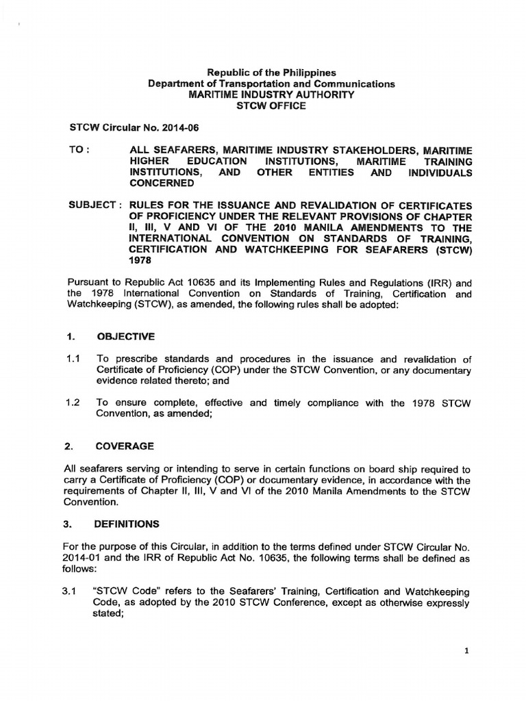 STCW Circular No. 2014 06 | PDF