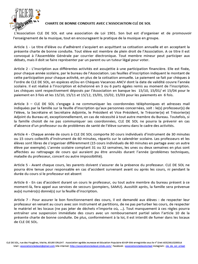Charte de bonne conduite de l'association | PDF