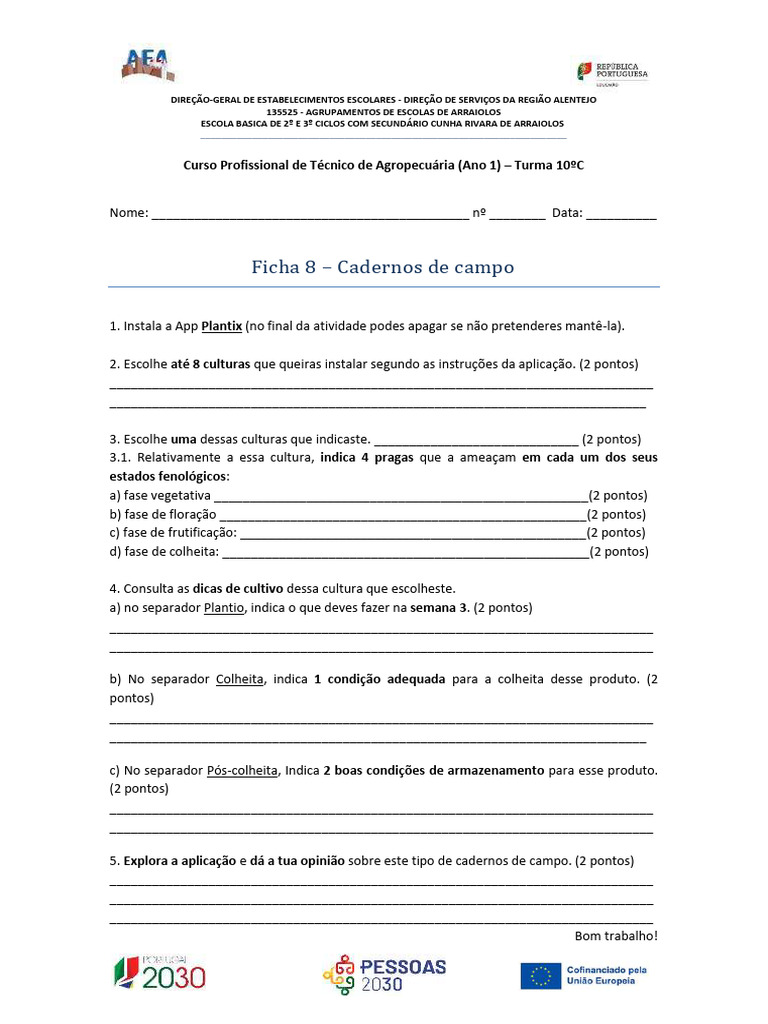 Ficha 8 - Cadernos de Campo | PDF