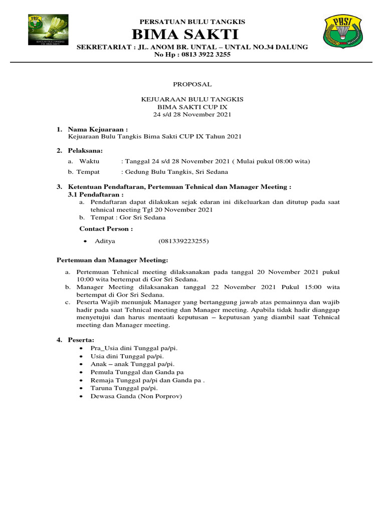 Proposal Bima Sakti Cup IX No Sponsor | PDF