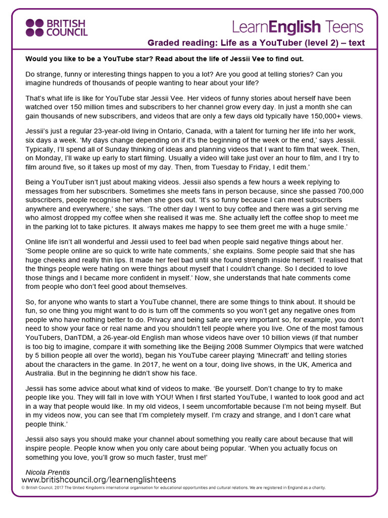 Life As A Youtuber Level 2 - Text | PDF