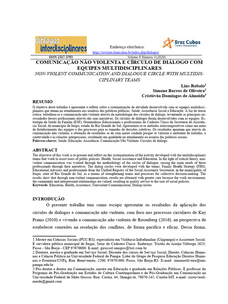 Artigo Comunicação Não Violenta Pdf