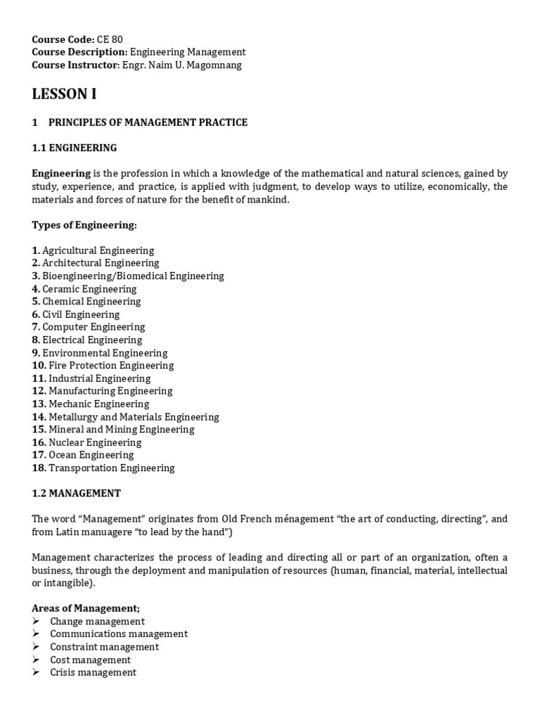 Engineering Management Lcci | PDF