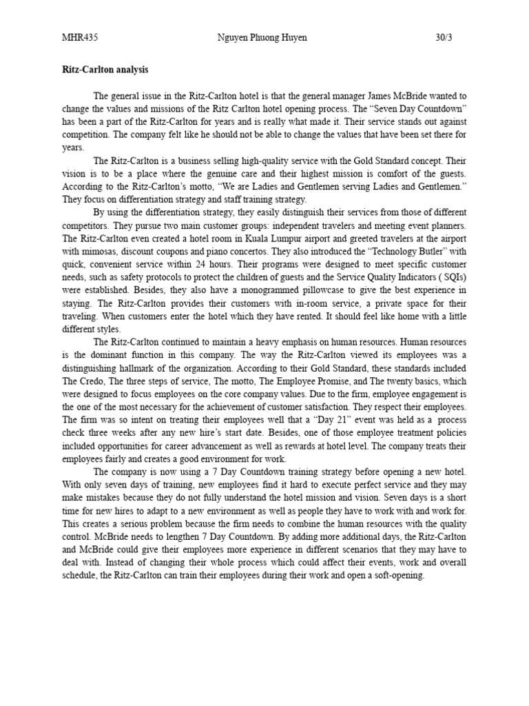 Ritz-Carlton Analysis | Download Free PDF | Business | Economies Ritz-Carlton Analysis | Download Free PDF | Business | Economies