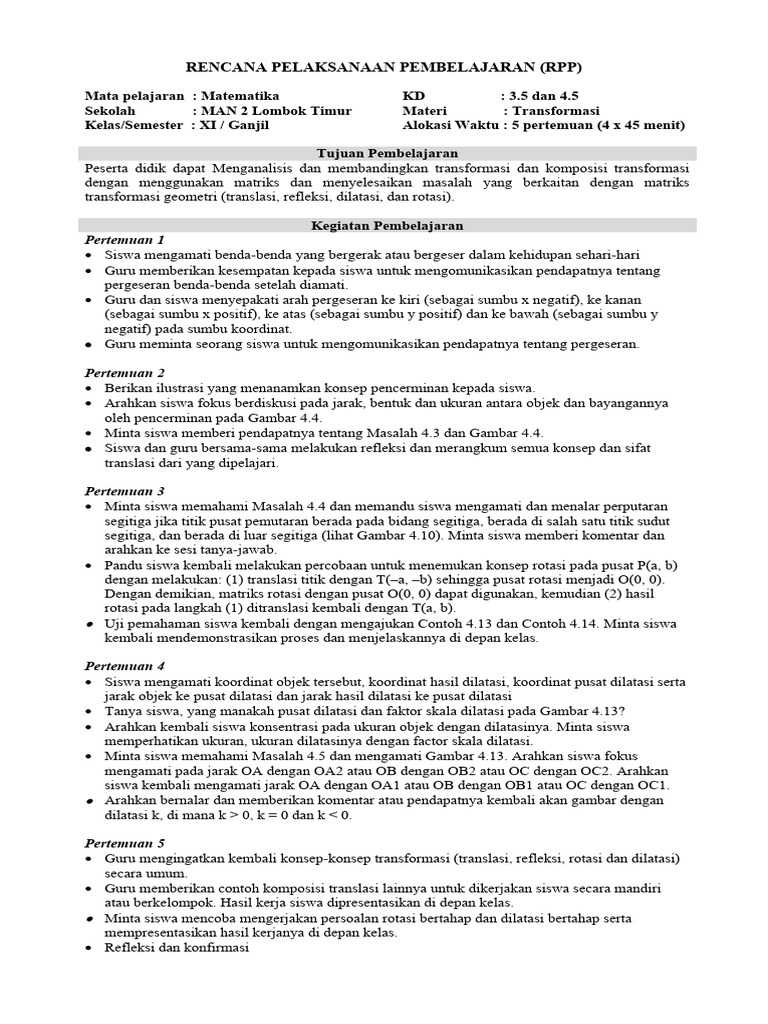 RPP BAB 4 Transformasi | PDF