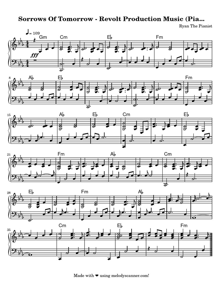 Sorrows of Tomorrow - Revolt Production Music (Piano Cover) | PDF