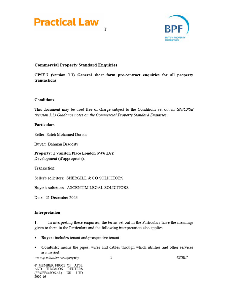 CPSE.7 Pre-Contract Enquiries Guide | PDF | Law