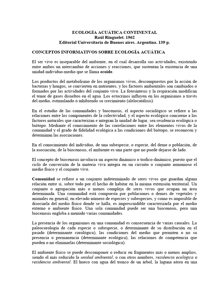 Ecología Acuática Continental | PDF