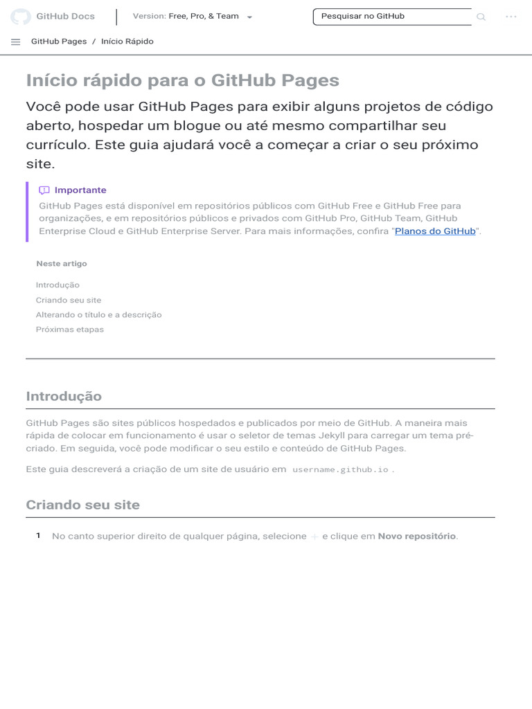 Início Rápido para o GitHub Pages3 | PDF