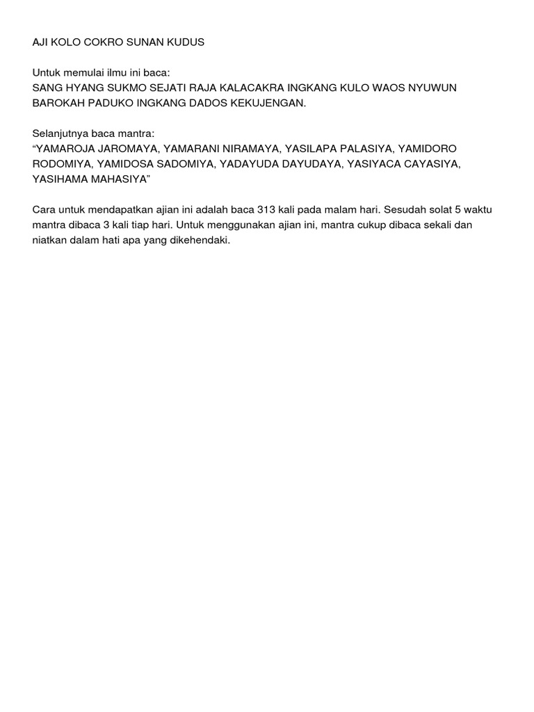 Aji Kolo Cokro Sunan Kudus | PDF | Agama & Spiritualitas