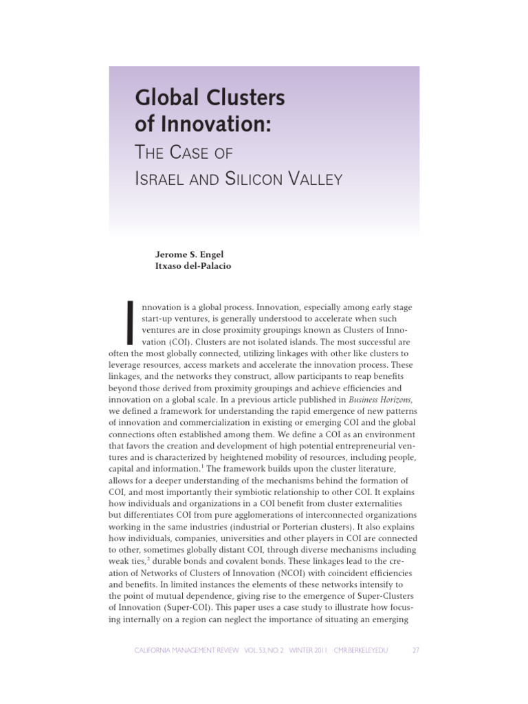 Global Clusters of Innovation - THE CASE OF ISRAEL AND SILICON VALLEY | PDF
