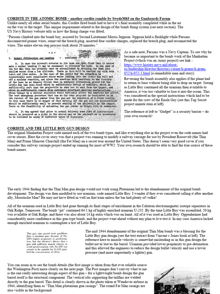 Cordite and The Atomic Bomb | PDF