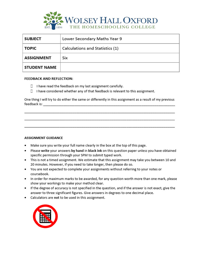 Year 9 Maths Assignment: Stats & Calculations | PDF
