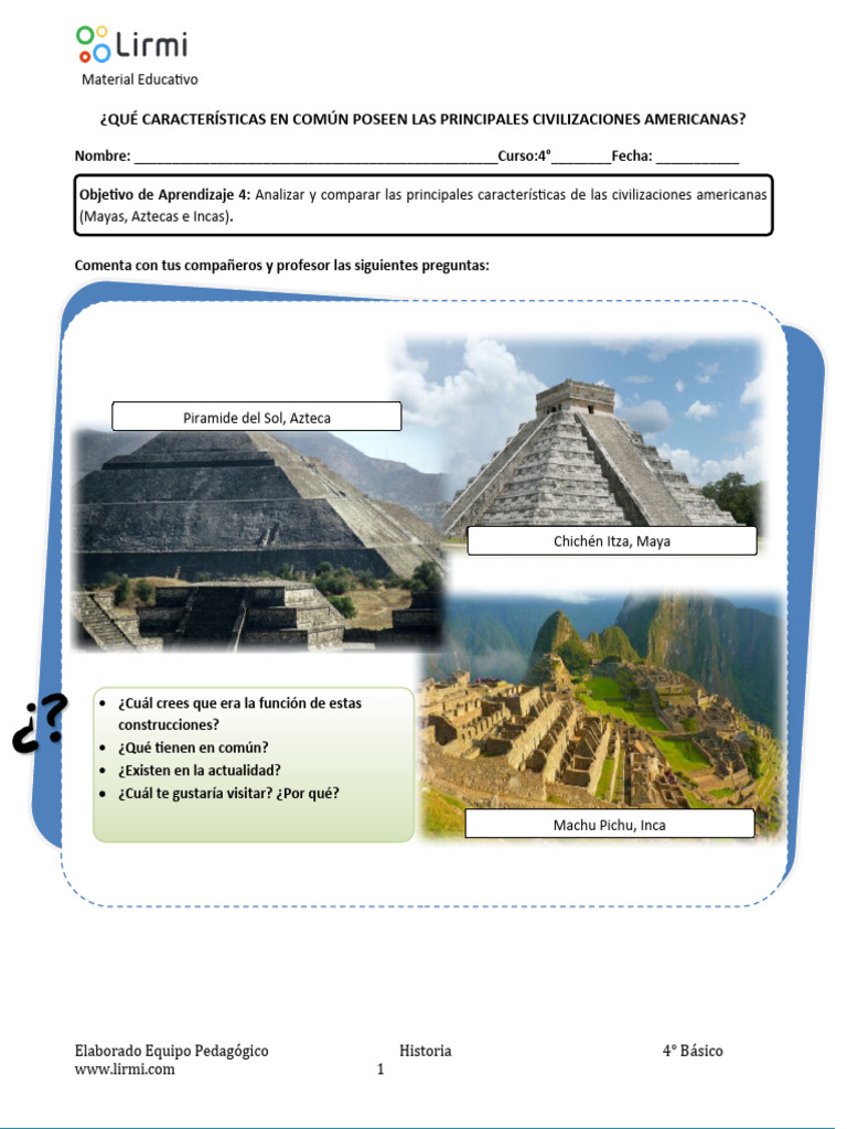 OA4 - 4to Básico Historia | PDF