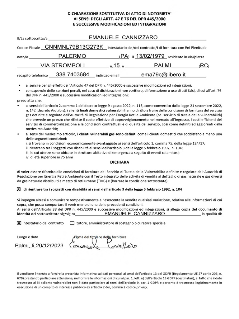 Autocertificazione Di Vulnerabilità Per Disabilità | PDF Autocertificazione Di Vulnerabilità Per Disabilità | PDF
