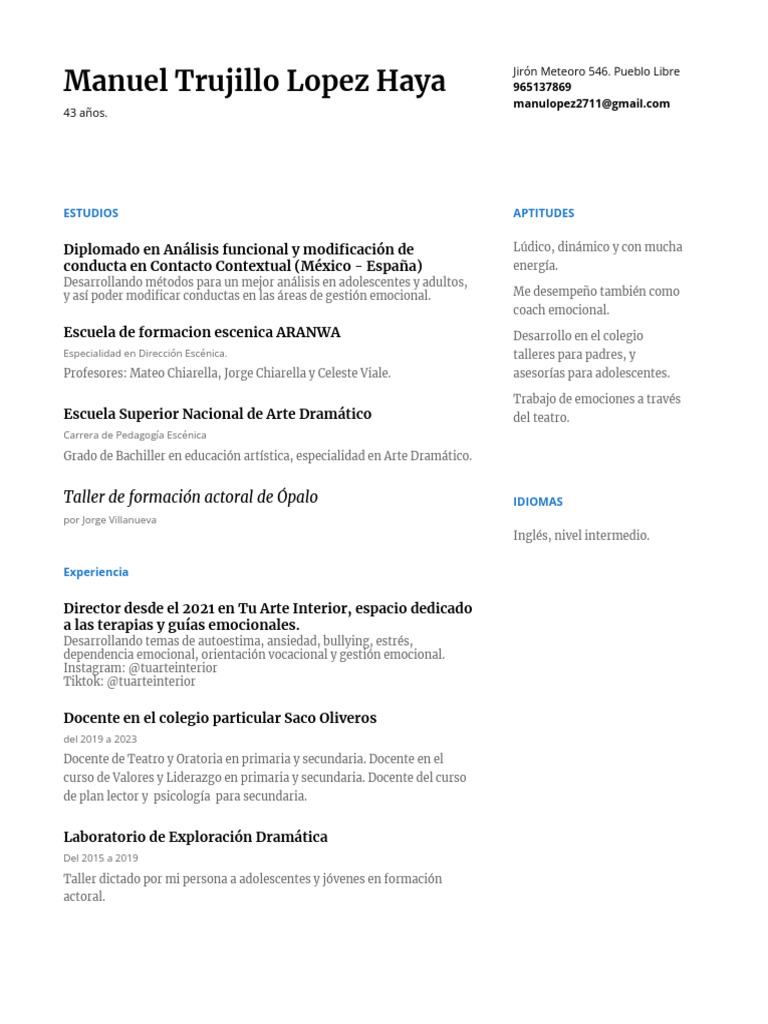 Curriculum Vitae Manuel Trujillo Lopez Haya | PDF