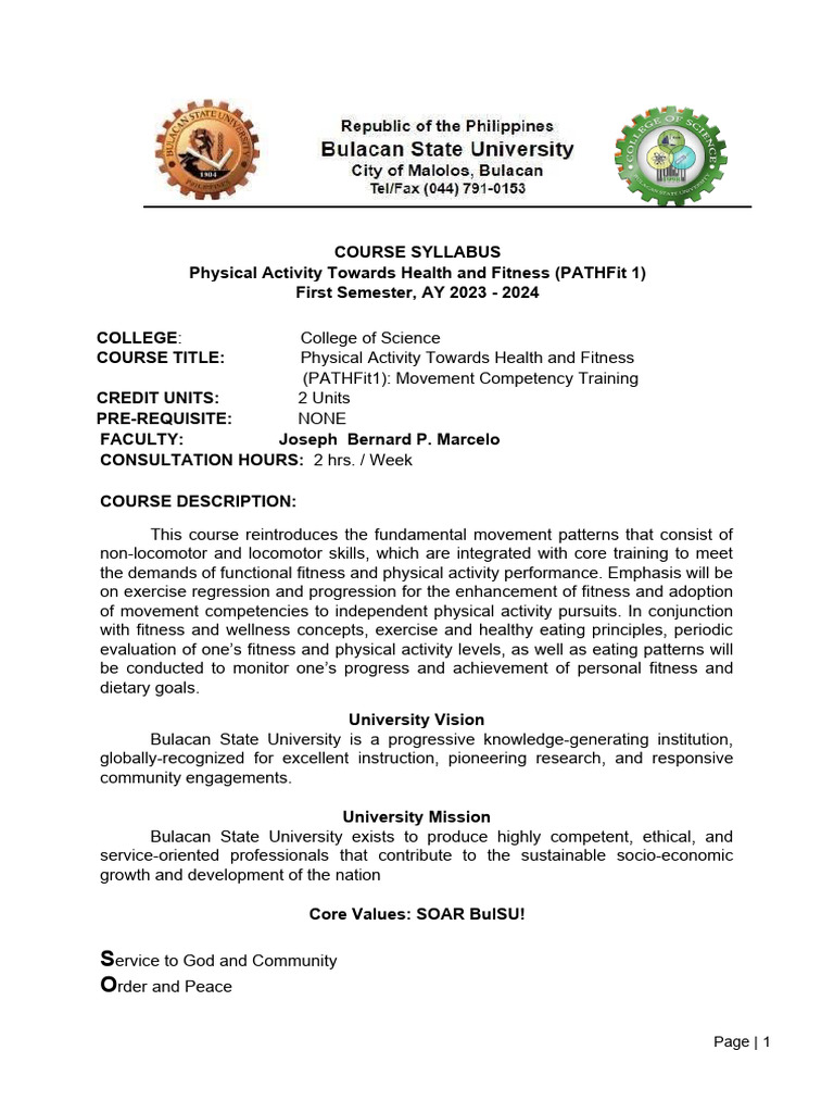 PATHFIT1 - Syllabus (BSMT) | PDF