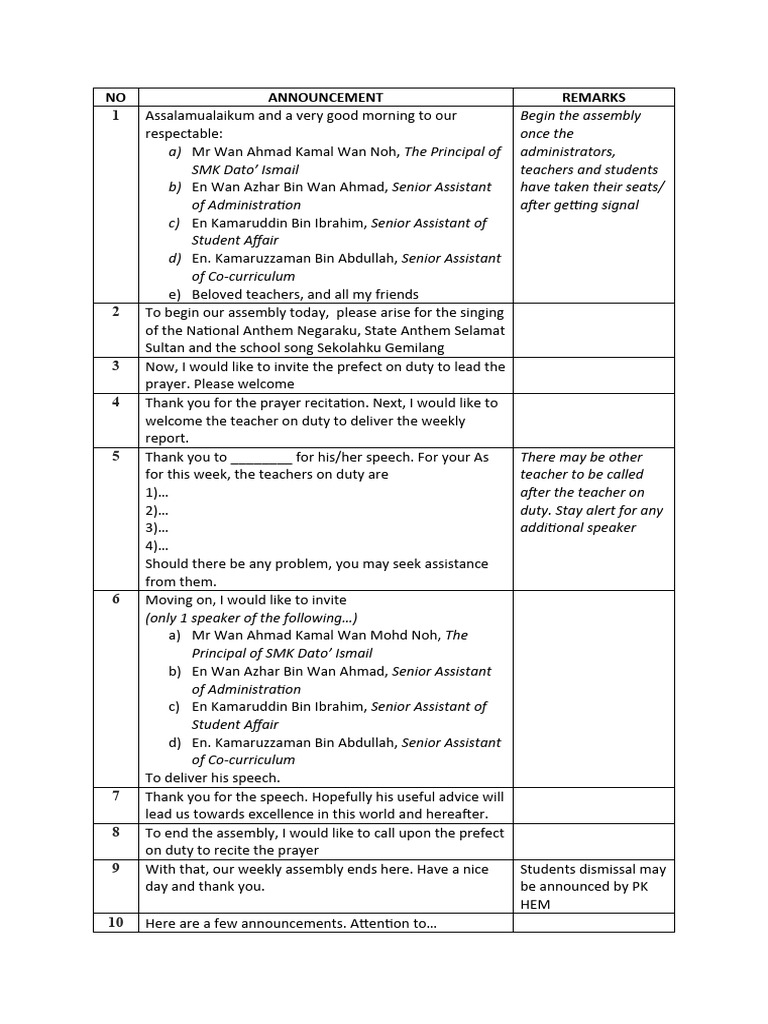 Emcee Scripts For Assembly | PDF
