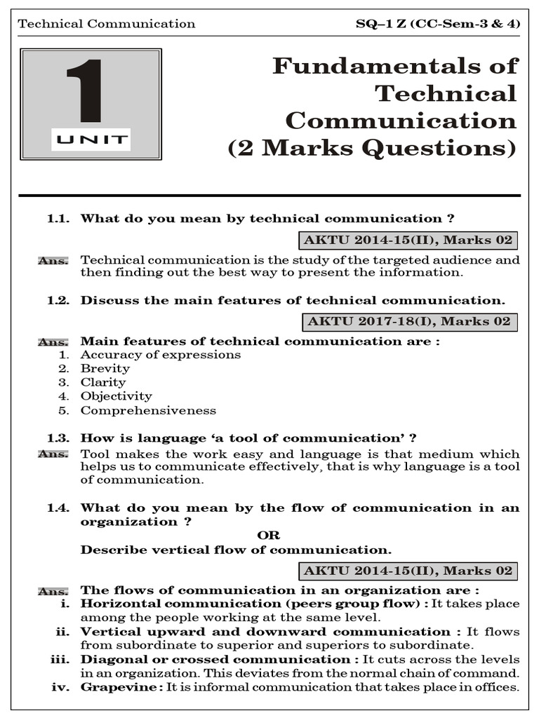 Technical Communication 2 Marks | PDF