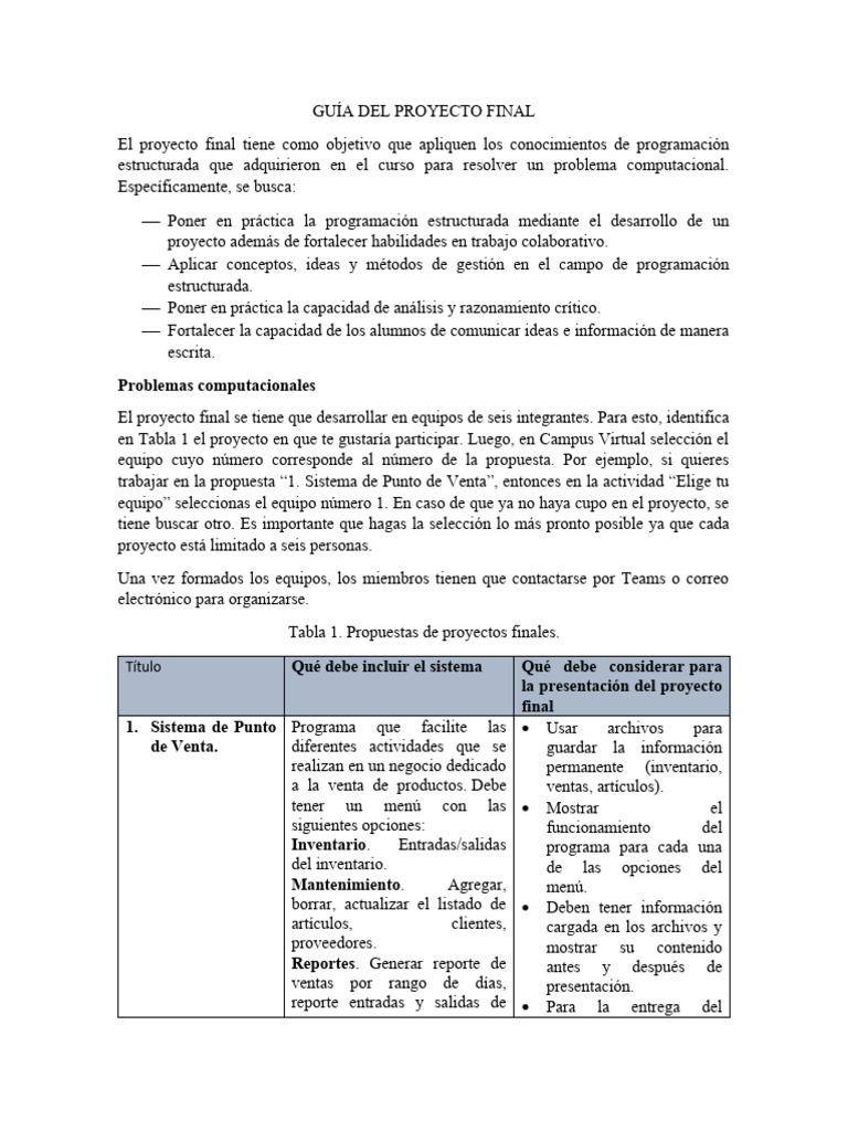 Guía Del Proyecto Final | PDF