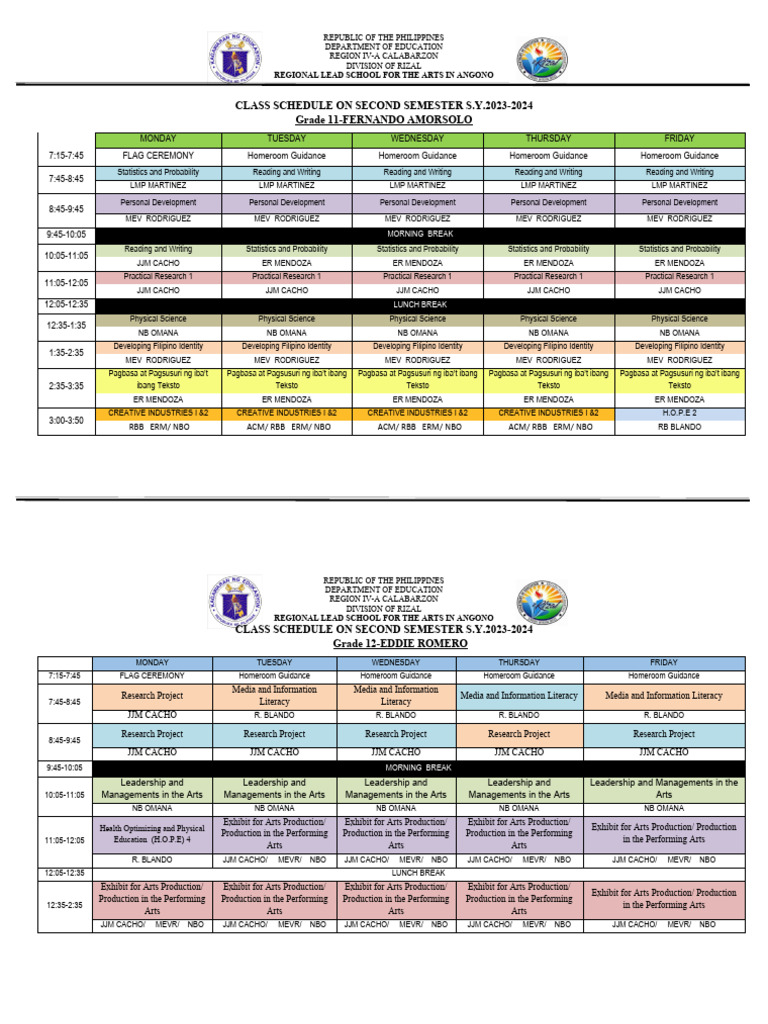 SHS-Class-Schedule - Second Semester | PDF